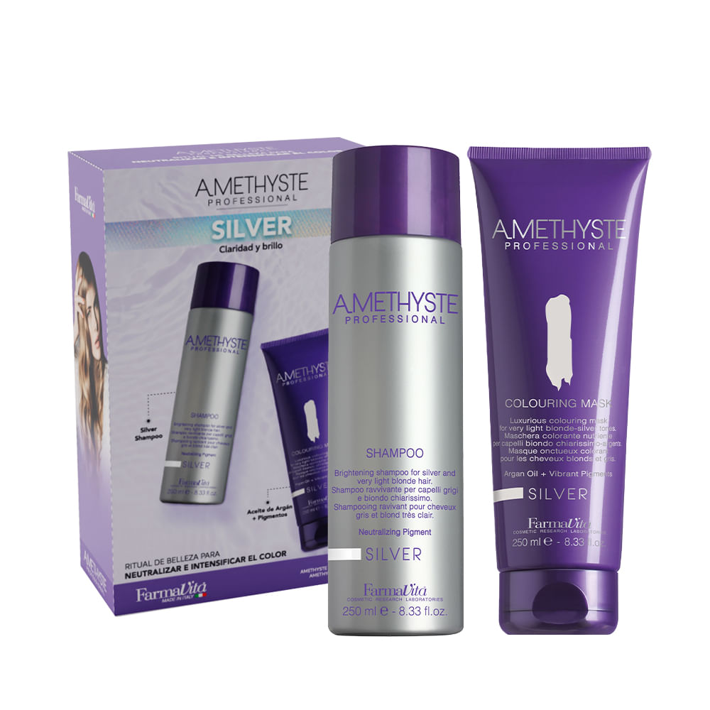 Combo Farmavita Amethyste Silver Shampoo 250ml + Mask Colouring 250ml - TUA